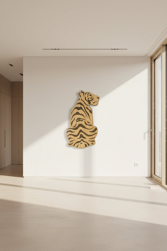 Laminated MDF - Premium Wooden Tiger Wall Hanging – Engraved Stripe De ...
